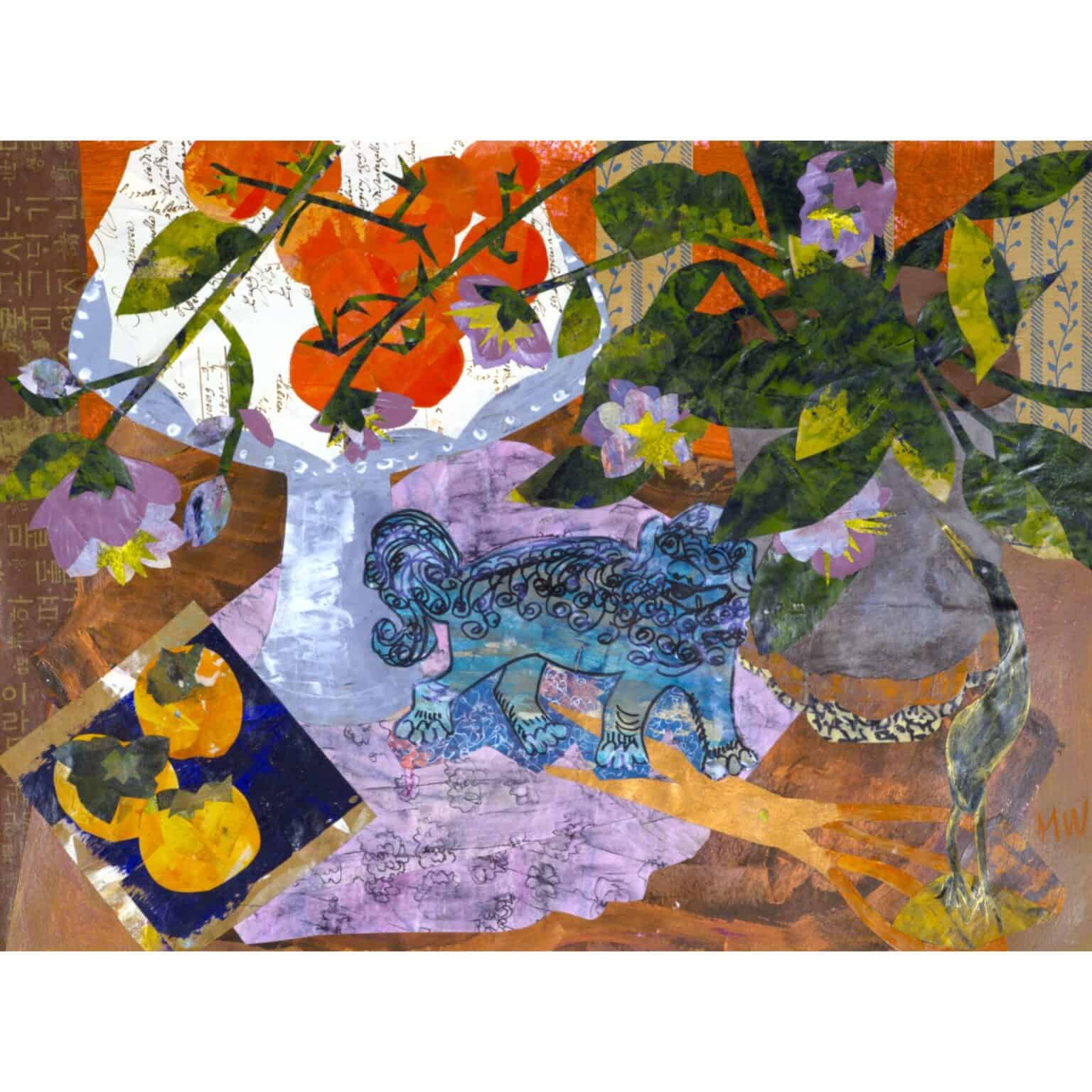 Paper Collage by Mara Wagner, "Blue Lion and Tomatoes" - Styylish